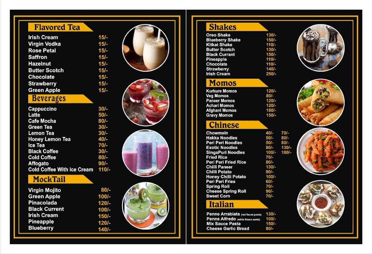 Menu at Cuppa Tay Cafe, Agra