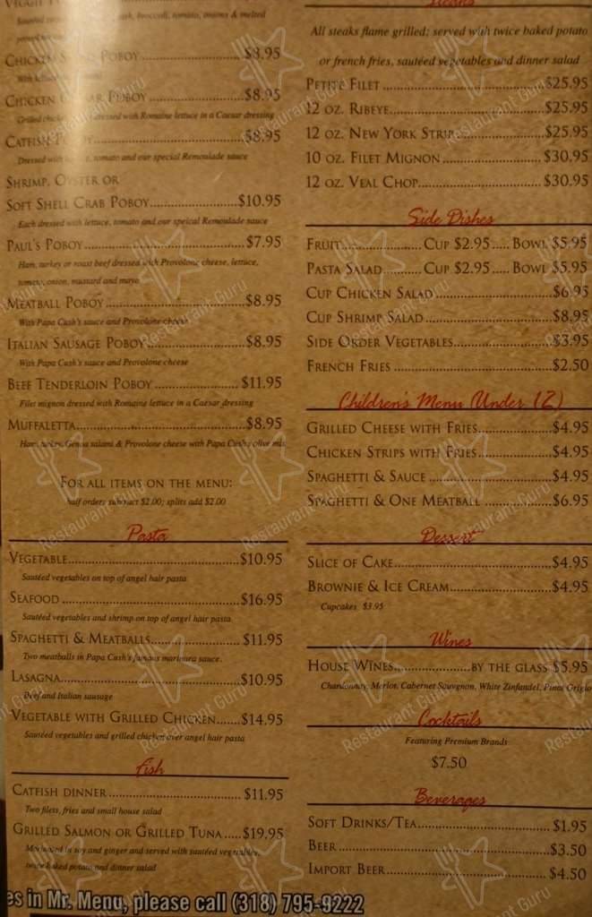 Menu at Cush's Grocer & Market restaurant, Shreveport