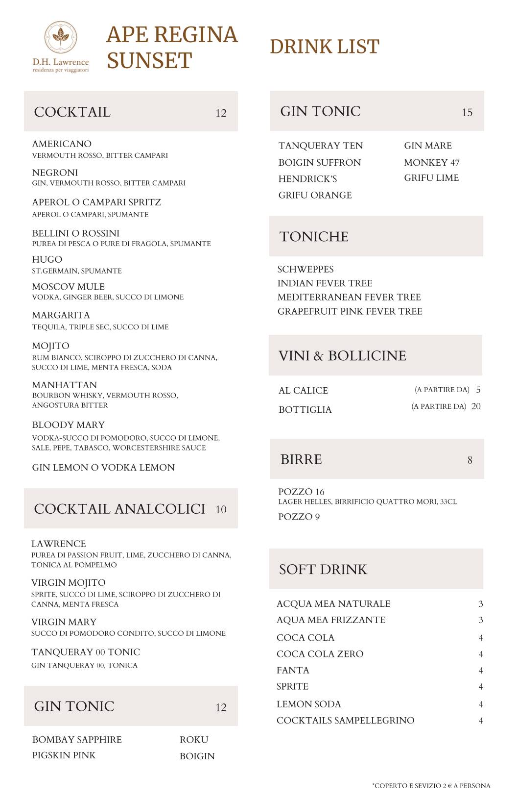 Menu da D.H. Lawrence HOTEL - RISTORANTE - PIZZERIA, Cagliari