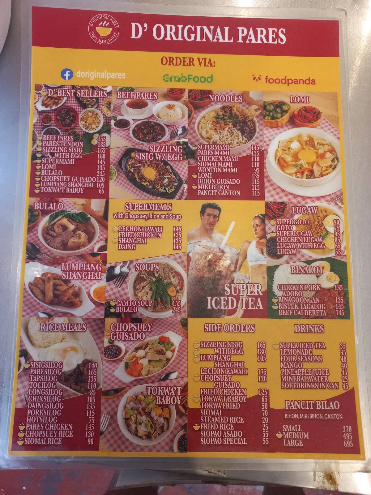 Menu at D' Original Pares - Shorthorn restaurant, Quezon City