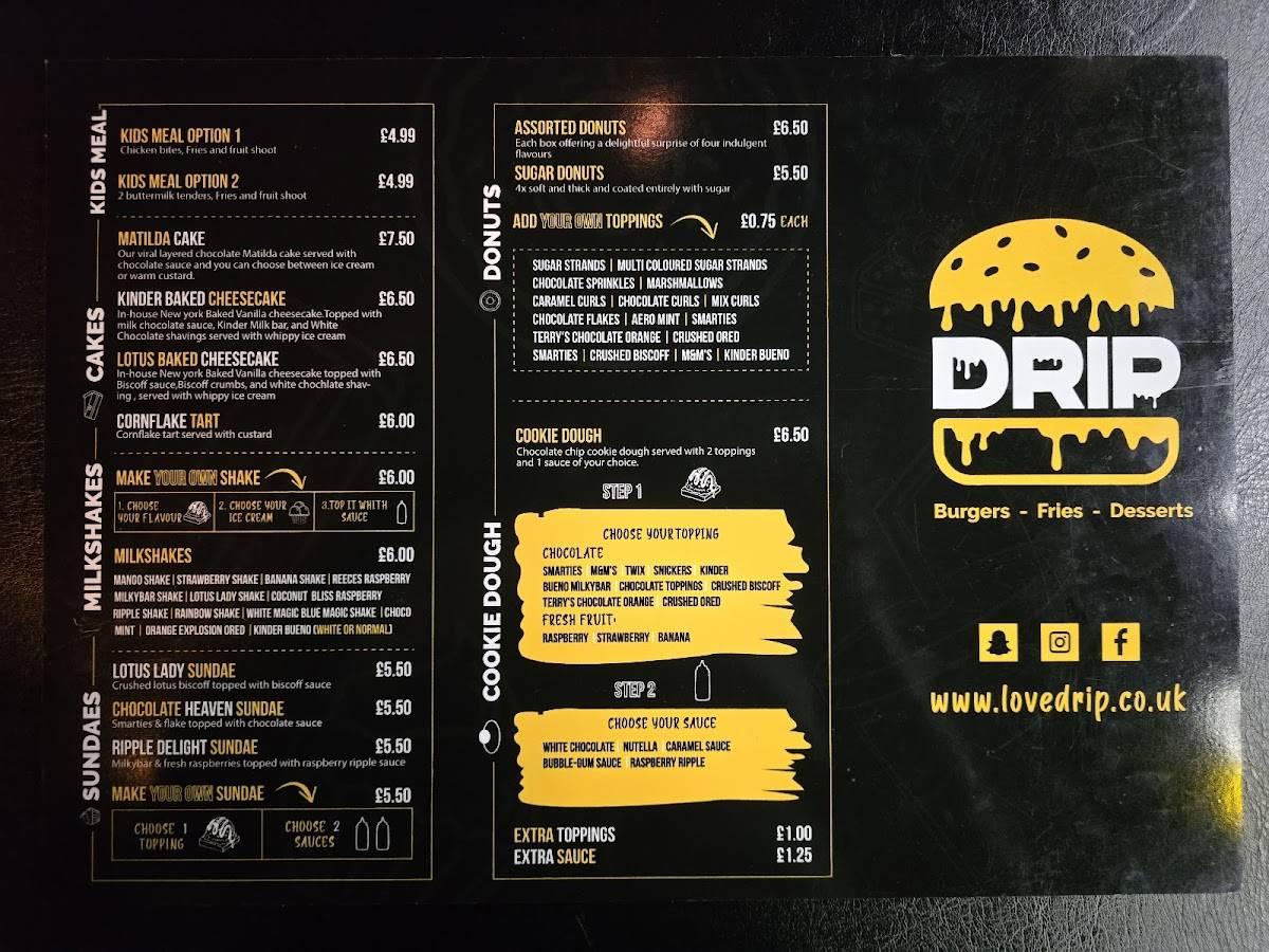 Carta del restaurante DRIP, Manchester, 251 Kingsway