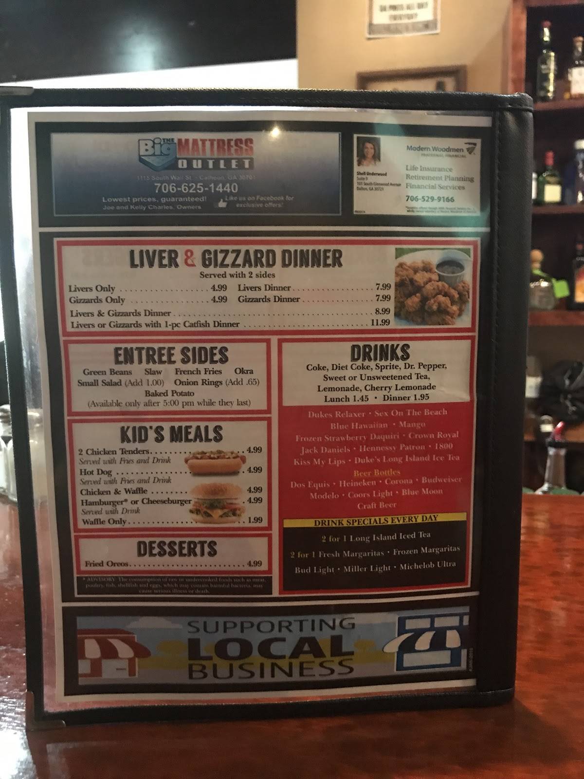 Menu at DUKE'S restaurant, Calhoun
