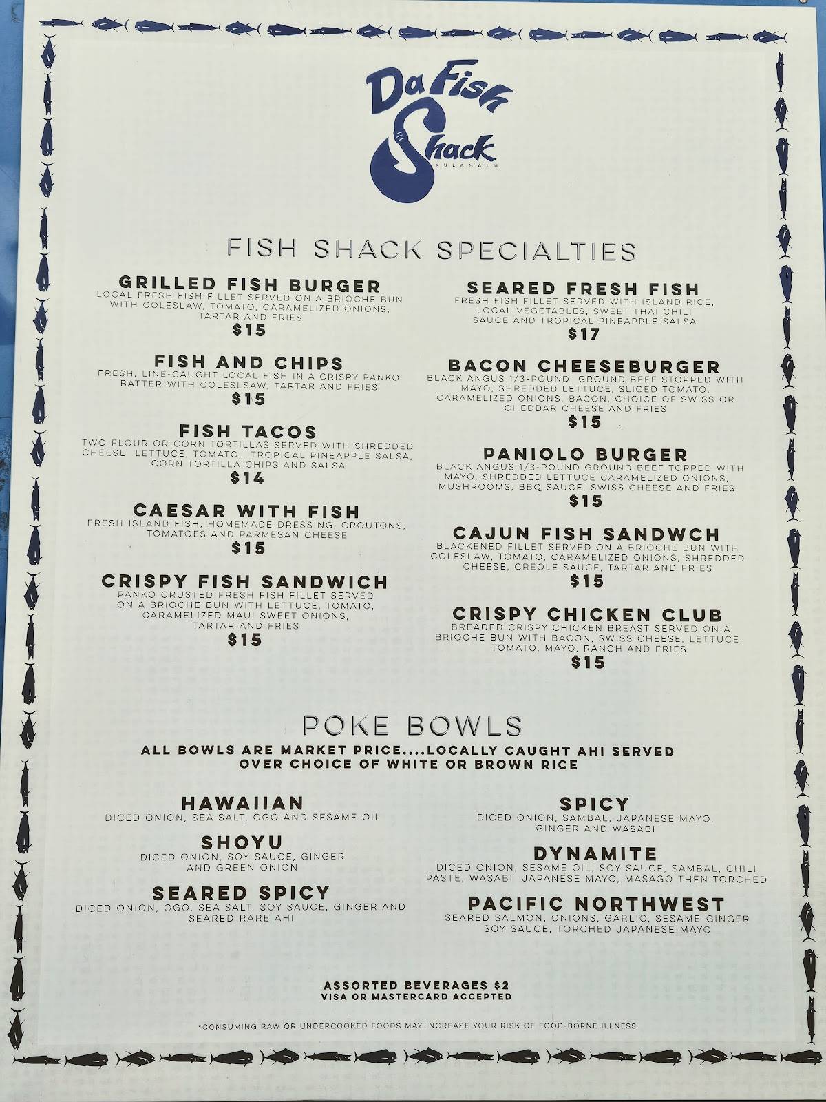 Menu at Da Fish Shack restaurant, Makawao