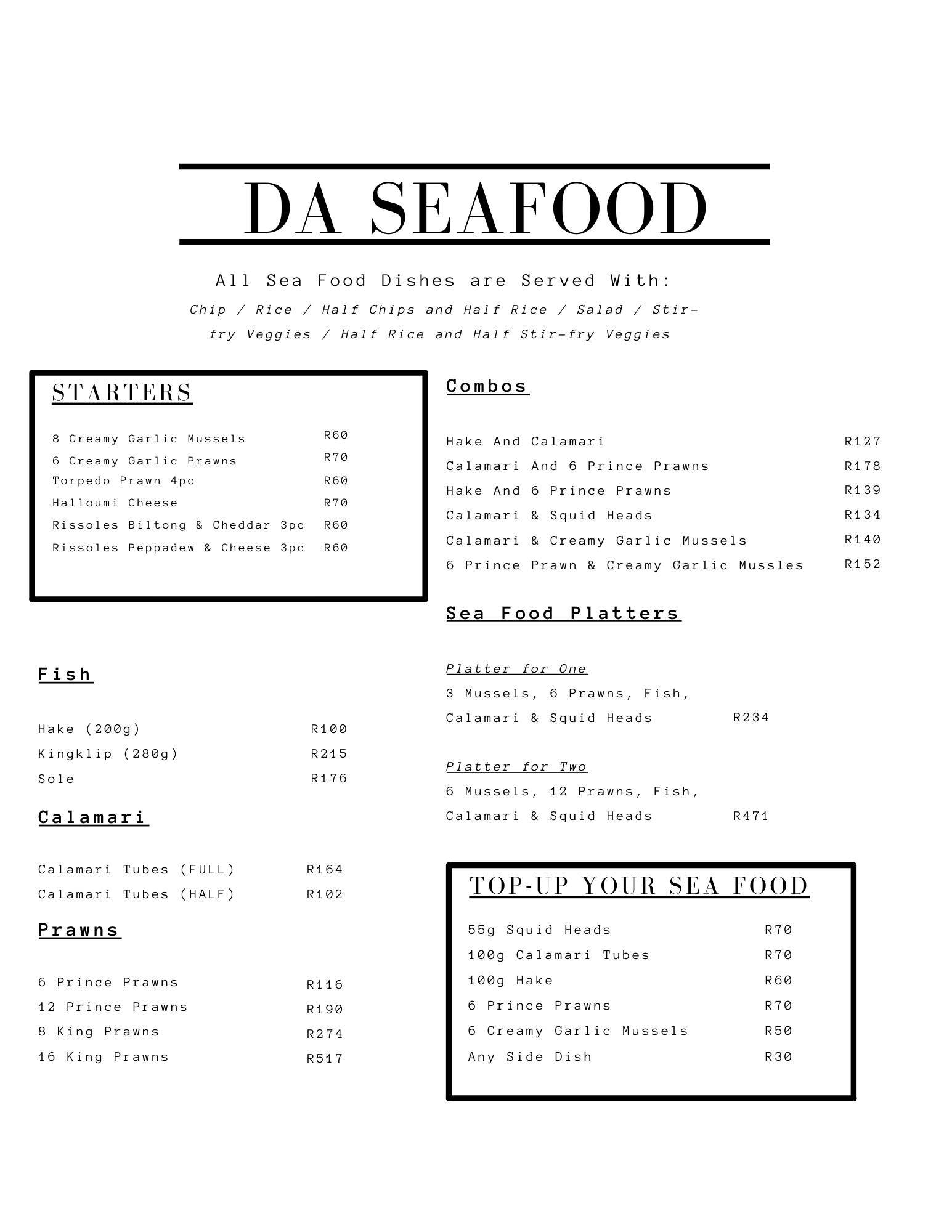 Menu at Da Sushi House restaurant, Tzaneen