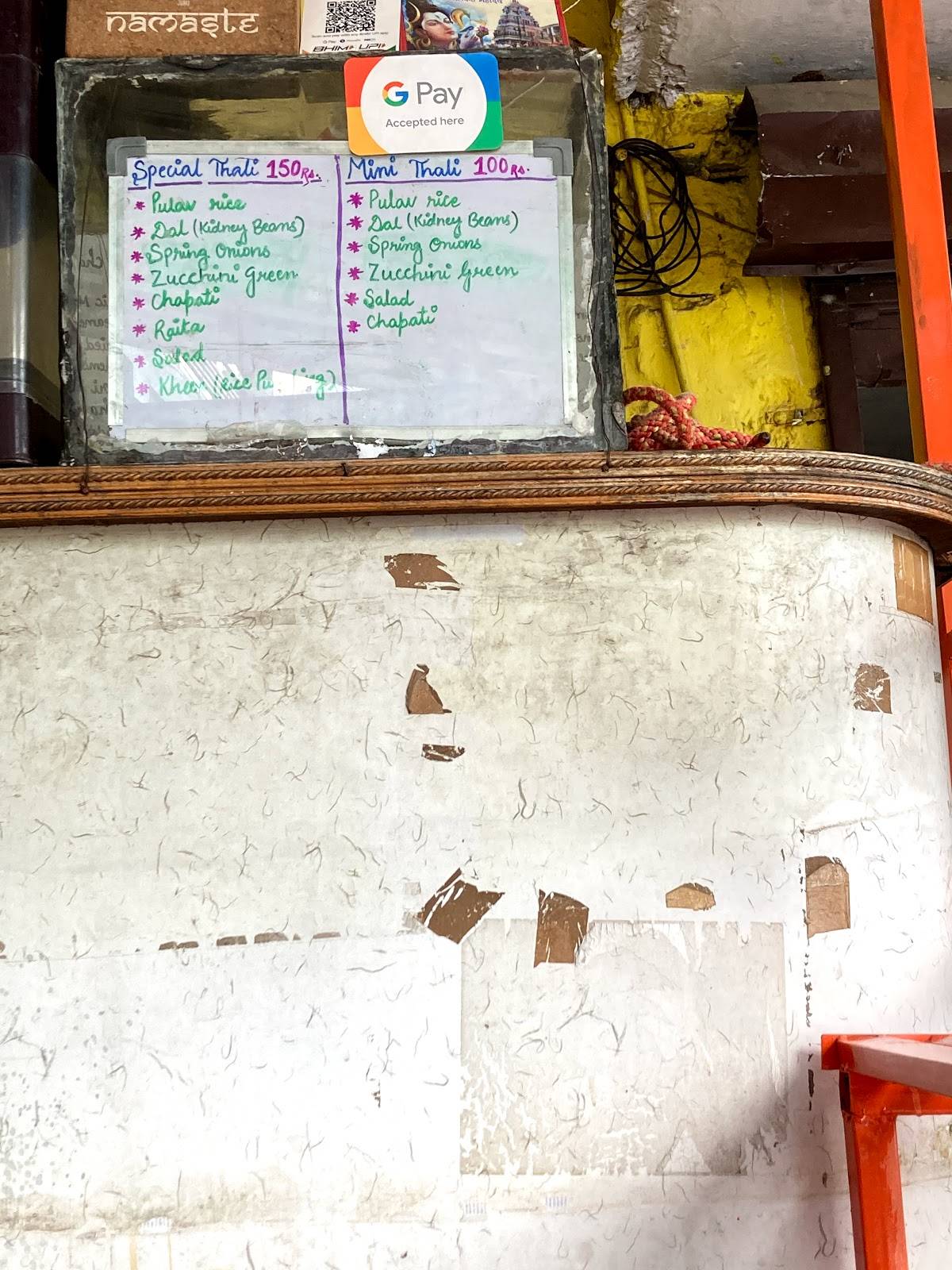 Menu at Dada's thali, Rishikesh