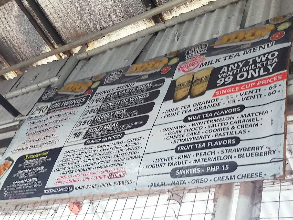 Menu at Dadudz Unli Wings G. Tuazon restaurant, Manila