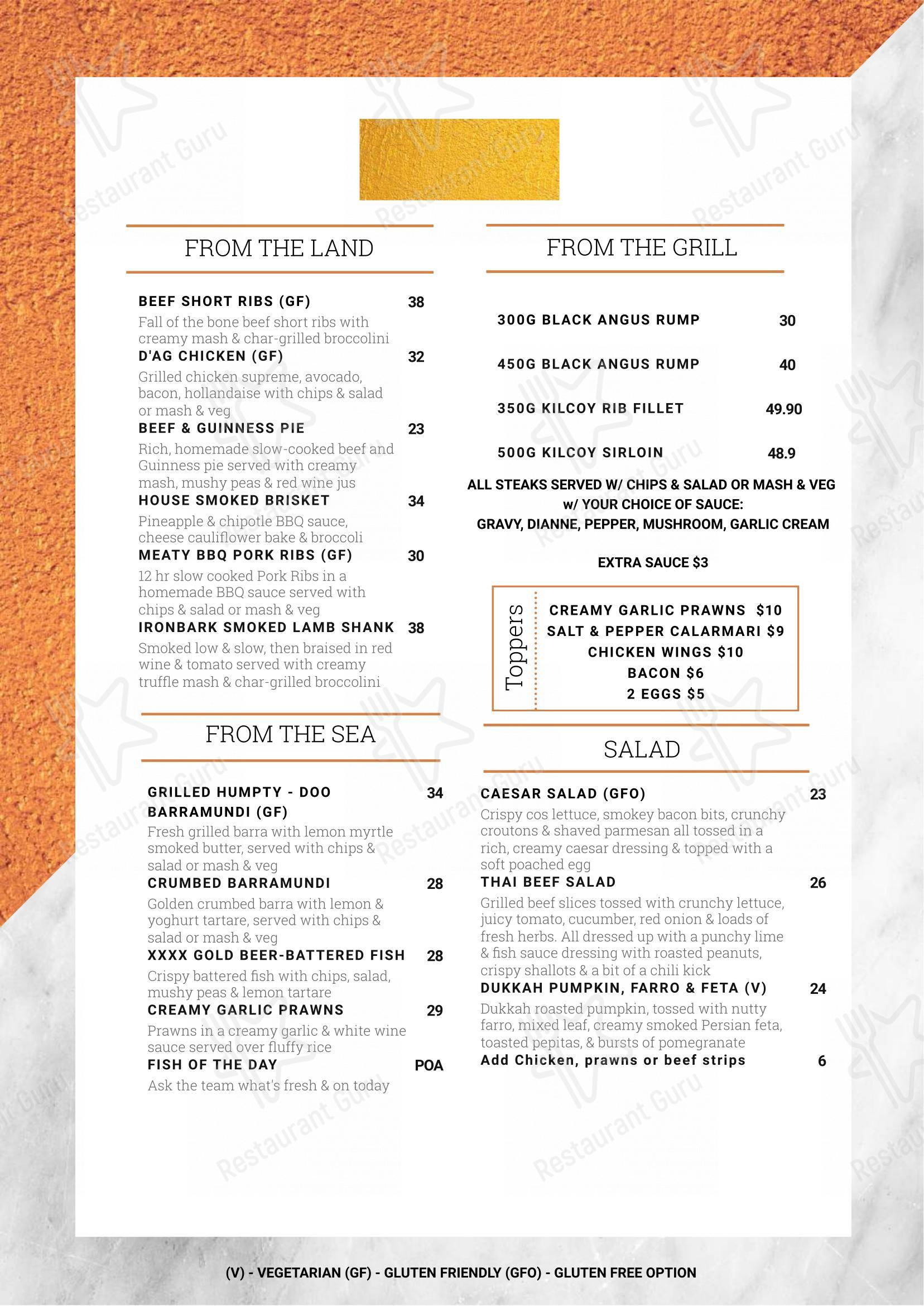 Menu at Dag Pub & Motel, D'Aguilar