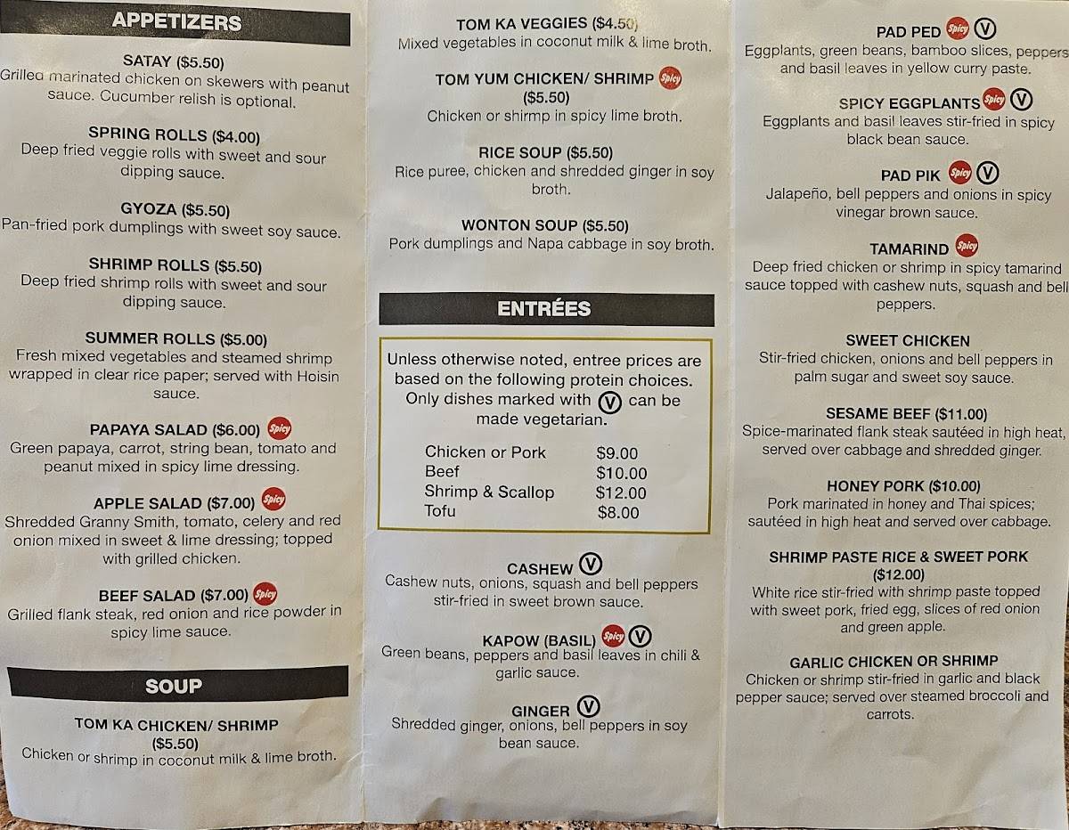 Menu at Dahlgren Thai Food restaurant, Dahlgren