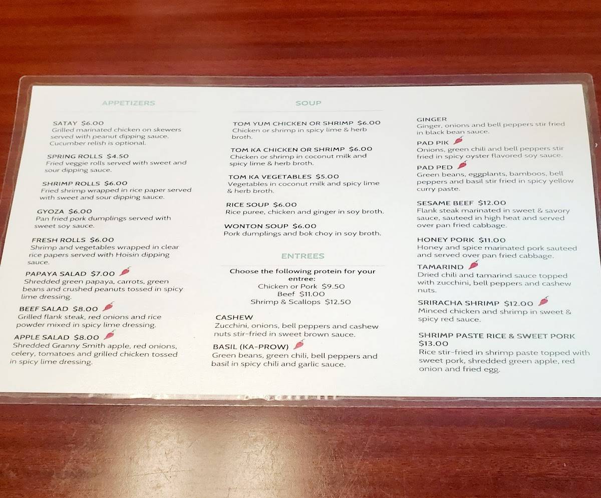 Menu at Dahlgren Thai Food restaurant, Dahlgren