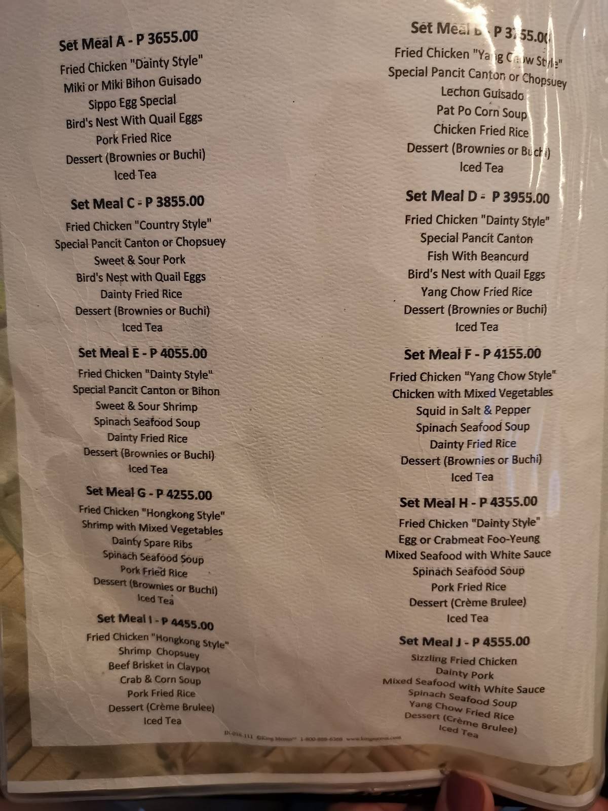 Menu at Dainty Asian Cuisine(Balibago Branch) restaurant, Angeles