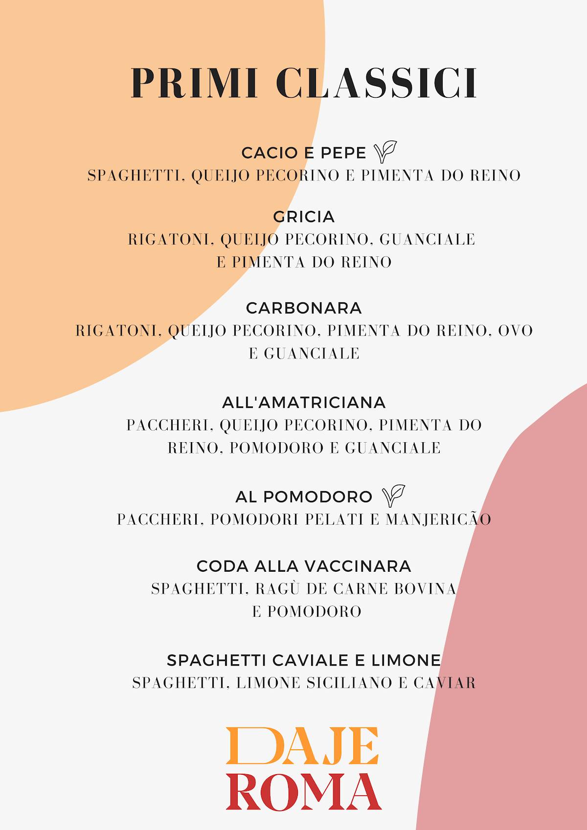 Menu em Daje Roma restaurante, São Paulo