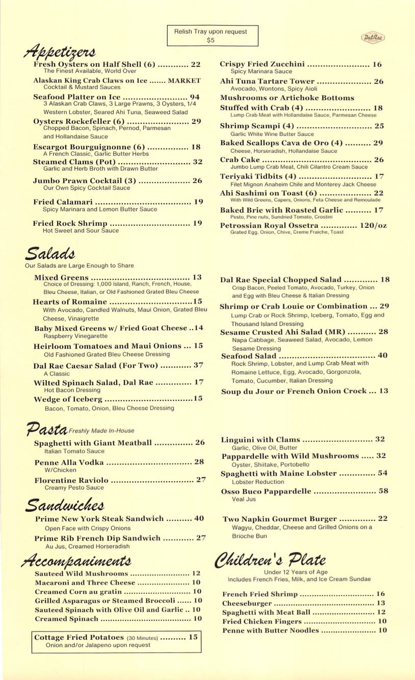 Menu at Dal Rae Restaurant, Pico Rivera