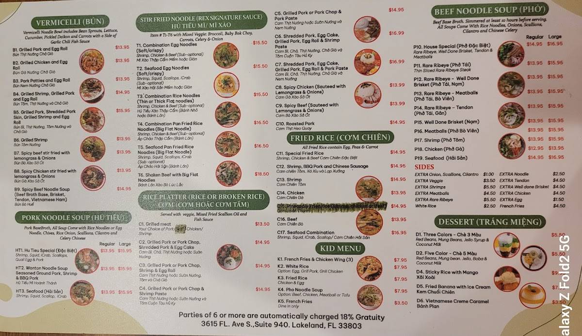 Menu at Dalat Town PHO - SANDWICH & MORE restaurant, Lakeland