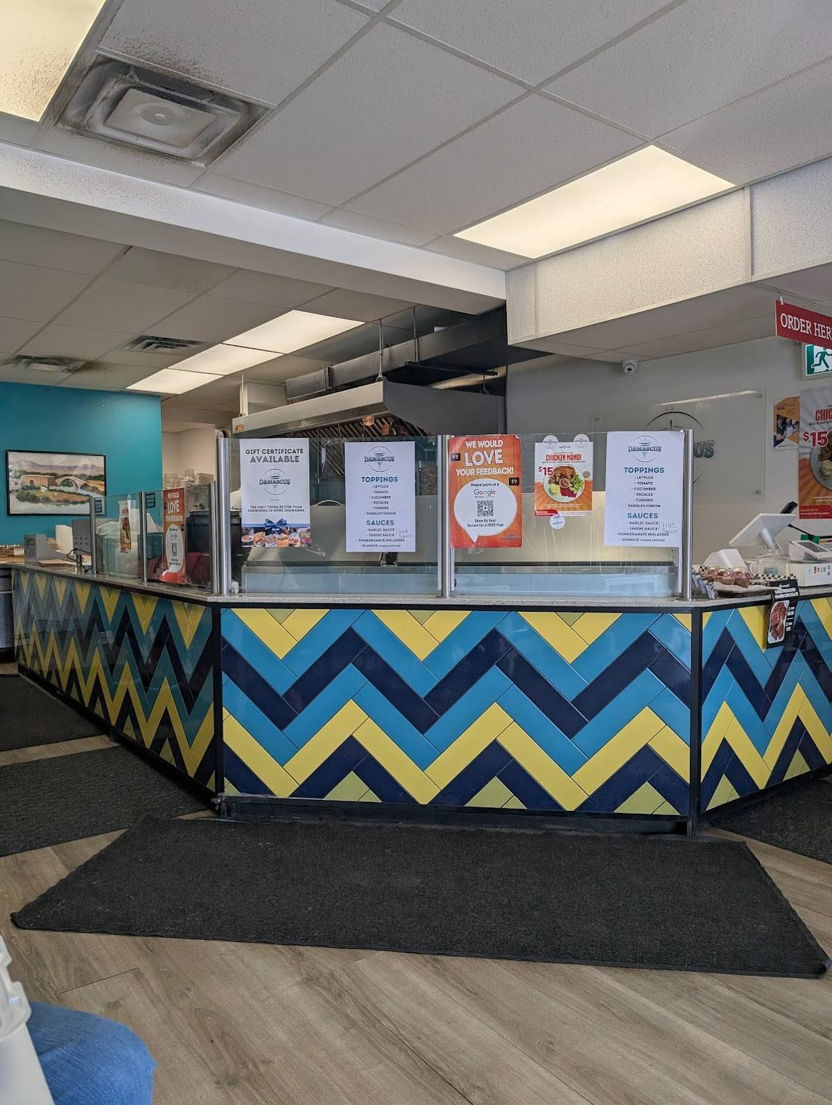 Menu at Damascus Shawarma restaurant, Sudbury