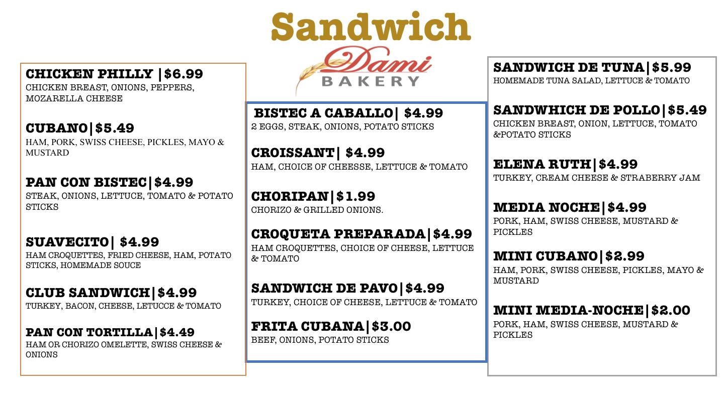 Menu at Dami Bakery, Kendale Lakes, SW 56th St