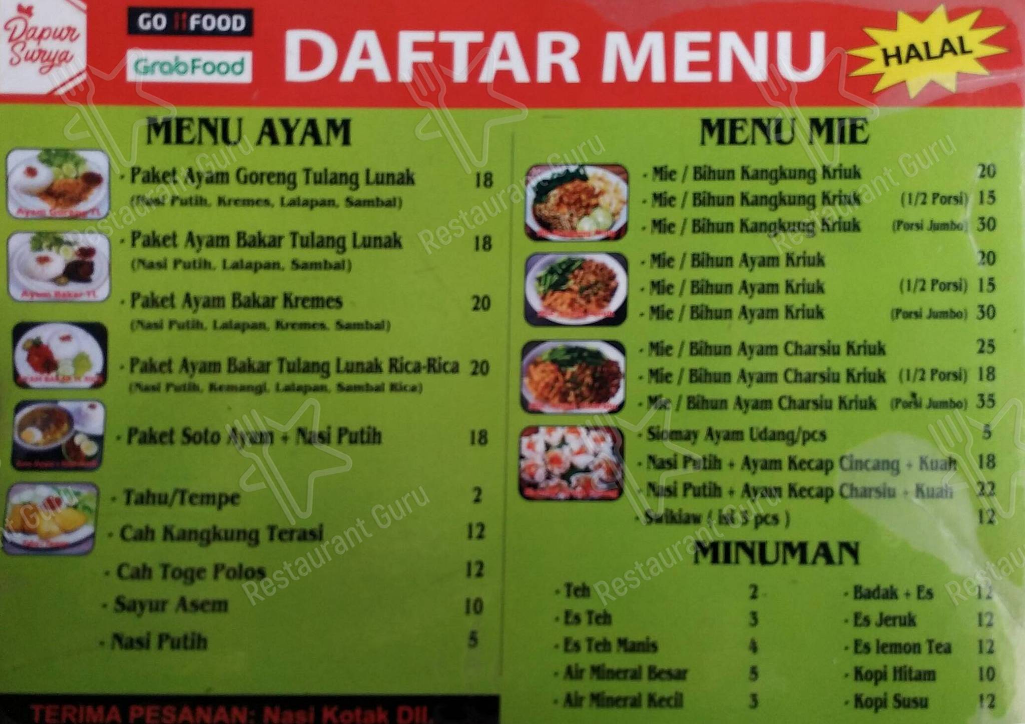 Menu at Dapur Surya, Jakarta, Ruko Taman Surya 2