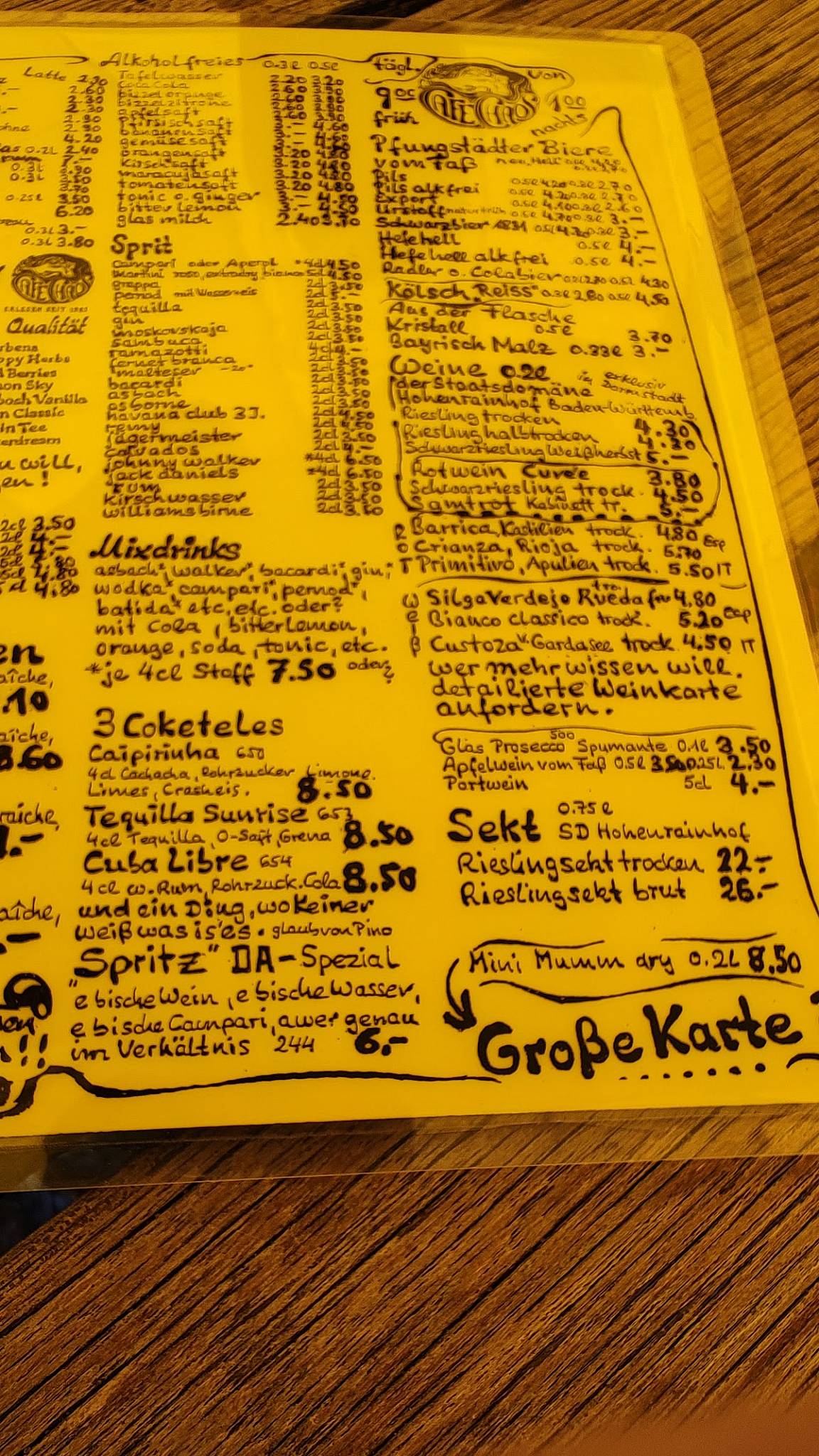 Speisekarte von Cafe Chaos, Darmstadt