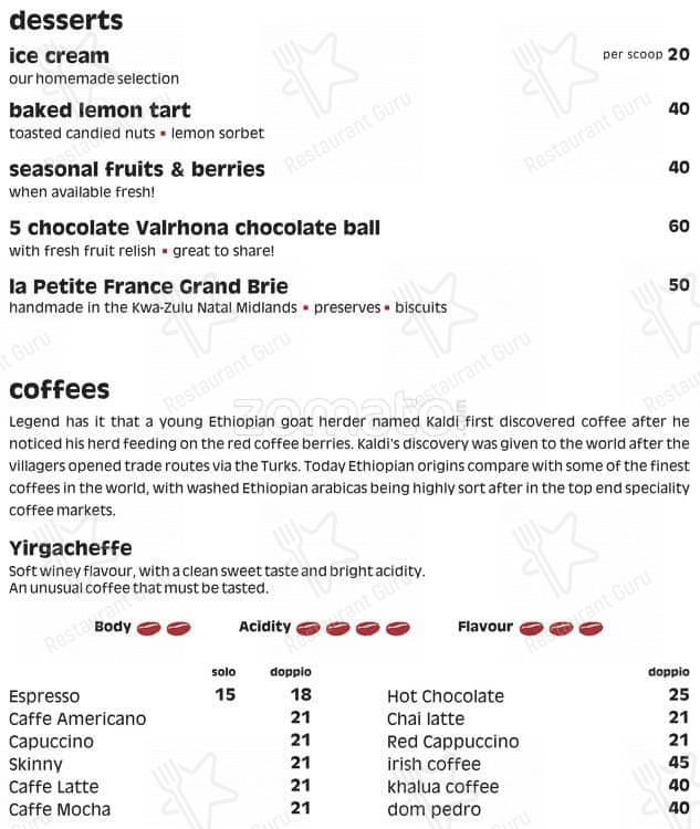 Menu at Elangeni Restaurant Durban, Durban, 63 Snell Parade