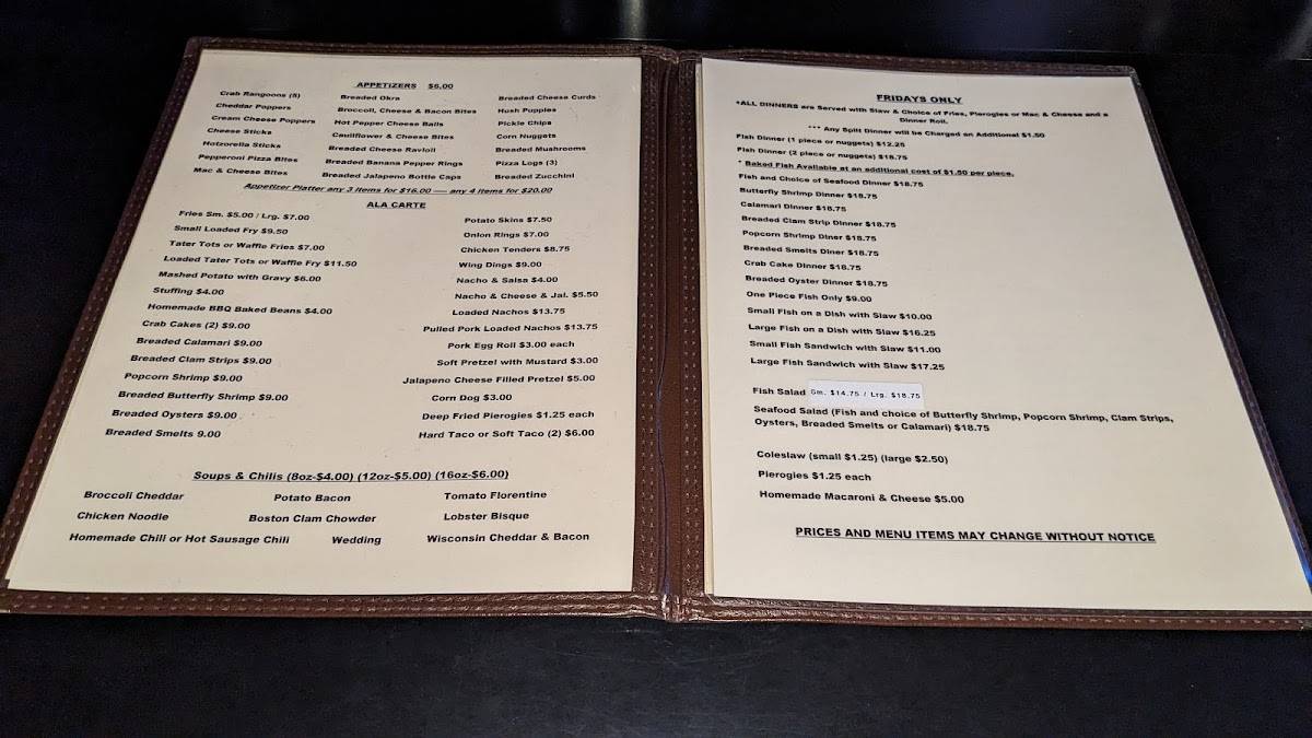 Menu at Dave’s Harvey Run Inn pub & bar, Freedom