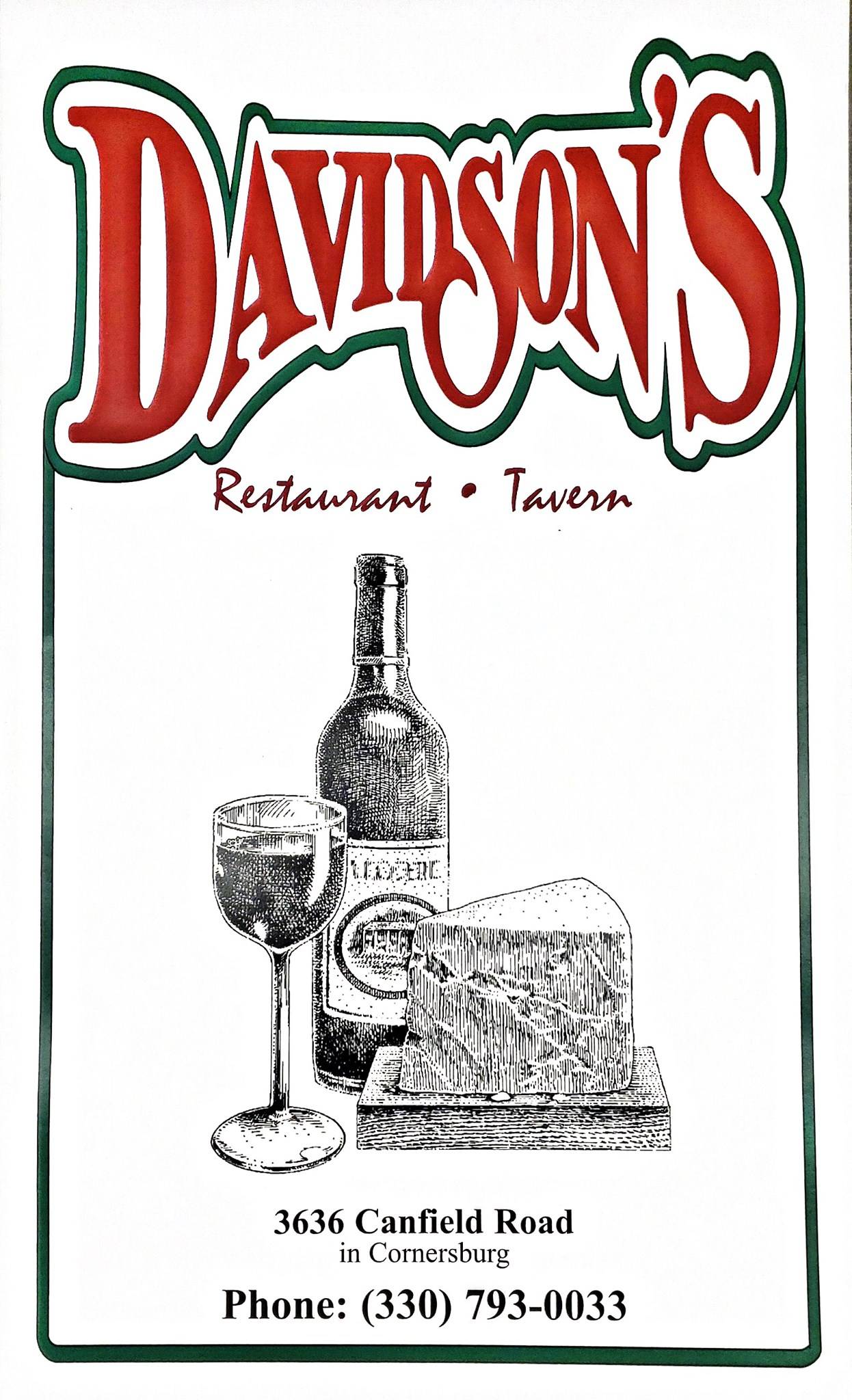 Menu at Davidson's Restaurant, Canfield, Canfield Rd