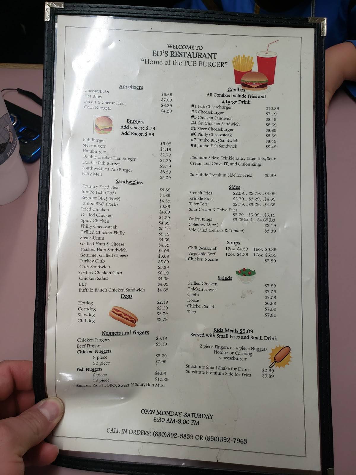 Menu at Ed's Restaurant, DeFuniak Springs, US-90