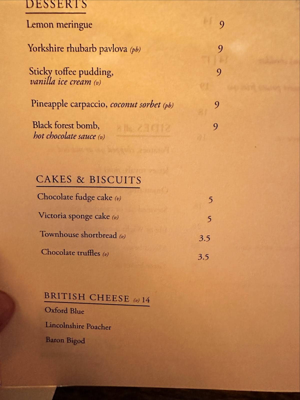 Menu at Dean Street Townhouse pub & bar, London