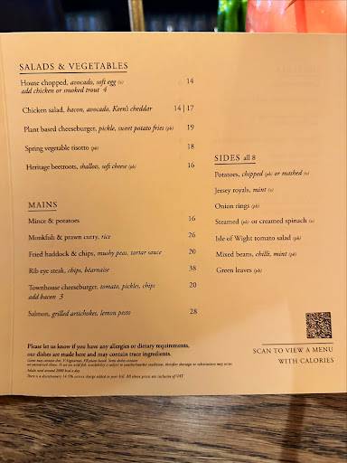 Menu at Dean Street Townhouse pub & bar, London