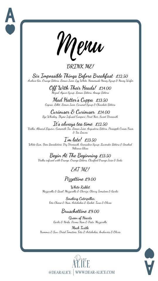 Menu at Dear Alice pub & bar, London