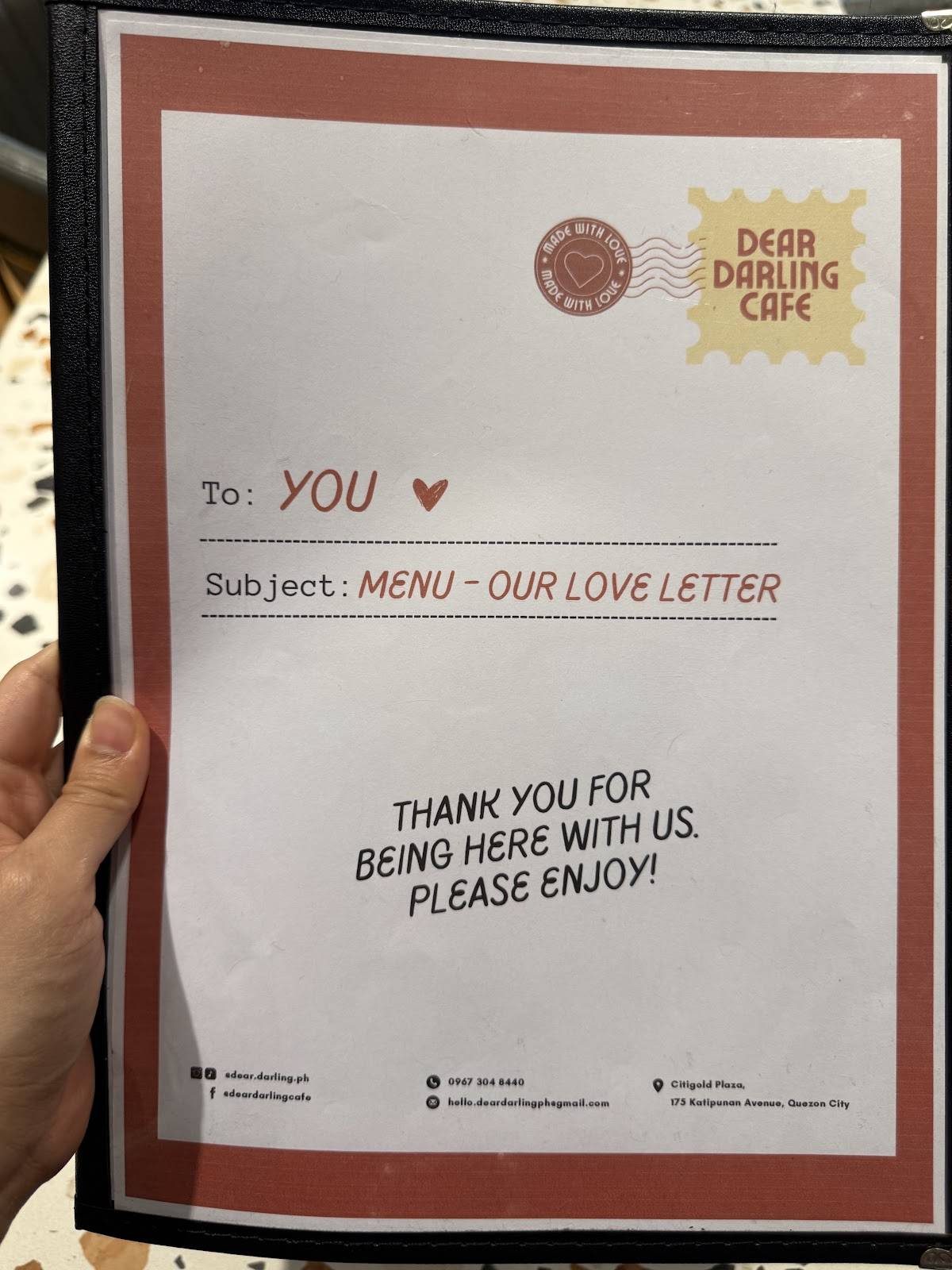 Menu at Dear Darling Cafe, Quezon City