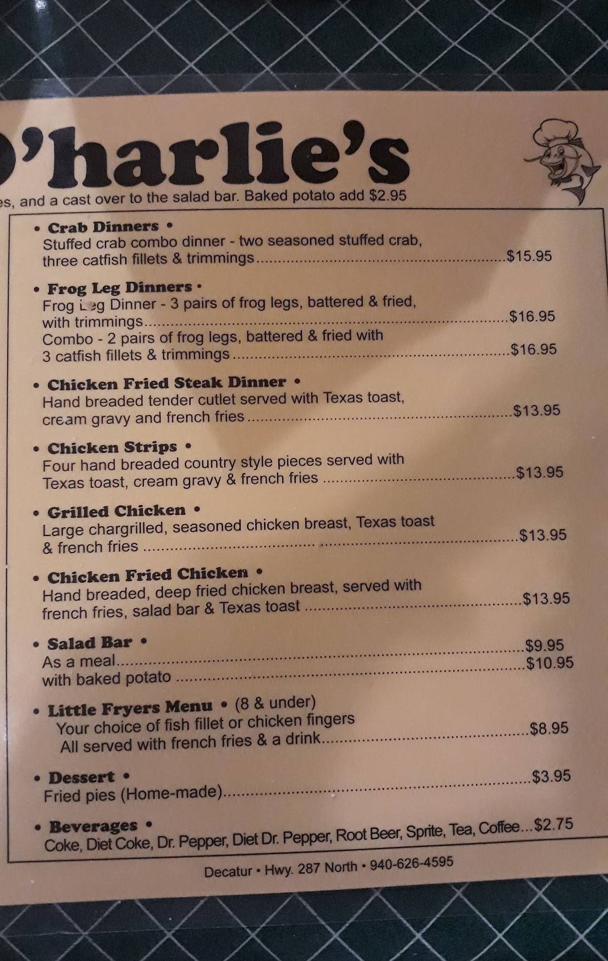 Menu at Catfish O'Harlies restaurant, Decatur
