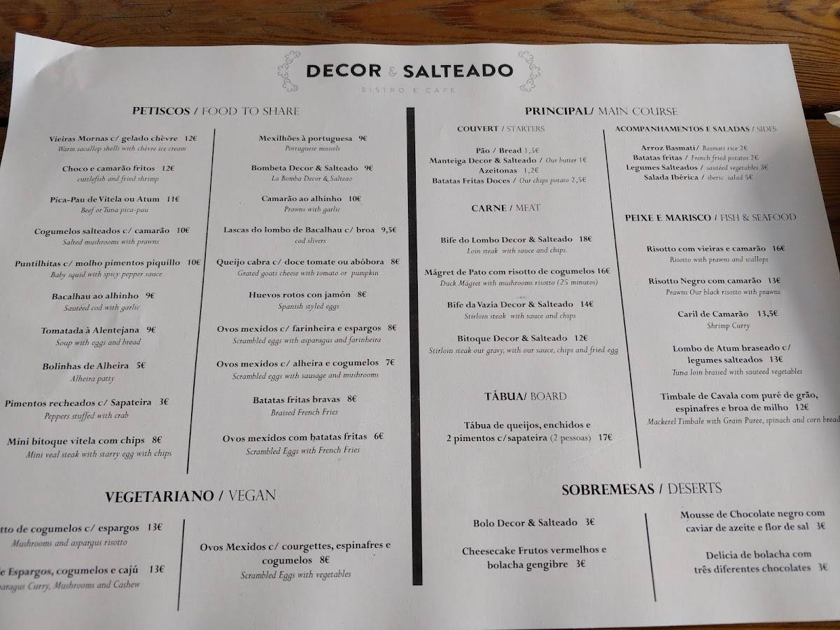 Menu em Decor & Salteado restaurante, Setúbal, Av. Belo Horizonte 226