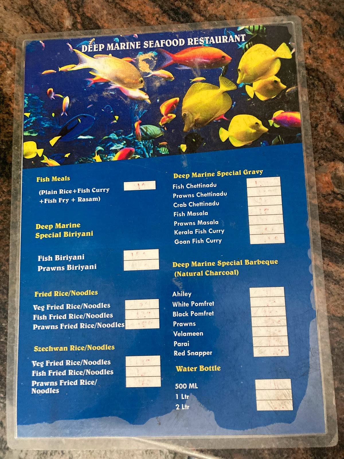 Menu at Deep Marine Sea Food Restaurant and Deep Sea Proteins Fresh Sea ...