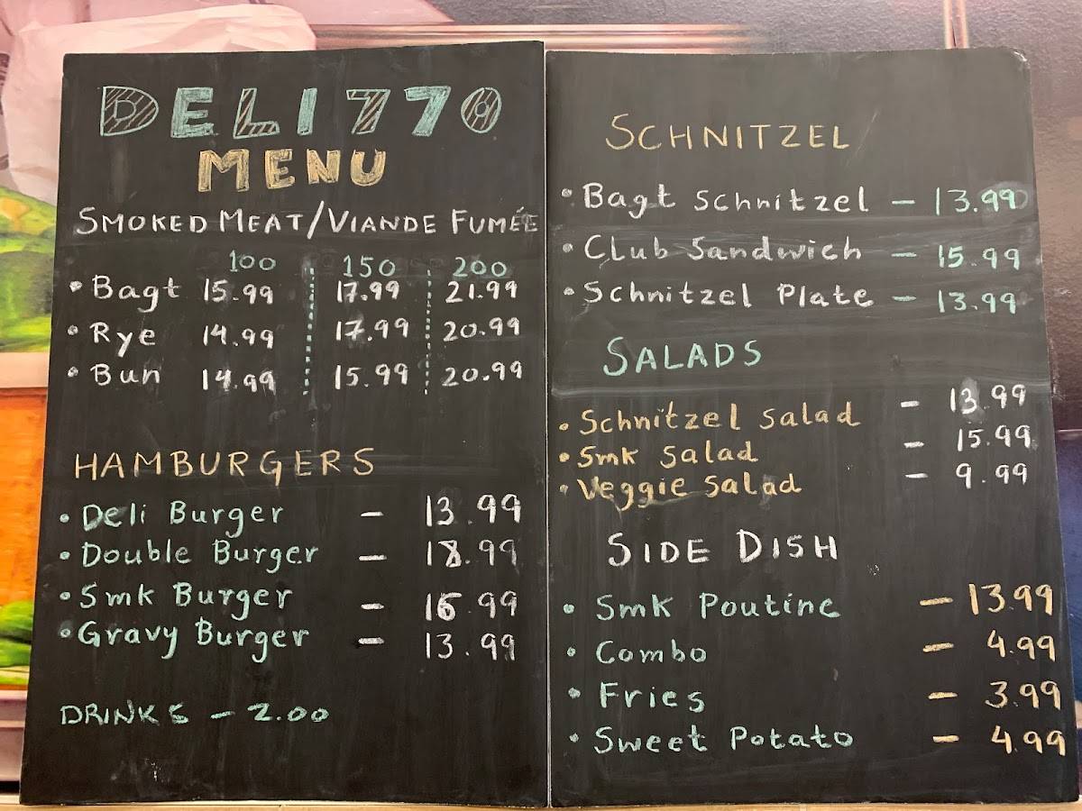 Menu at Deli 770 restaurant, Montréal