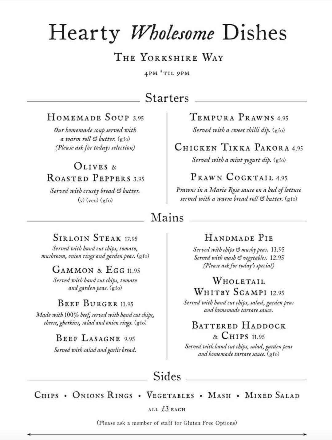 Menu at Denison Arms pub & bar, Scarborough, 40 Main St