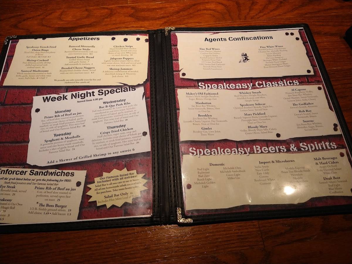 Menu at Chicago Speakeasy steakhouse, Des Moines