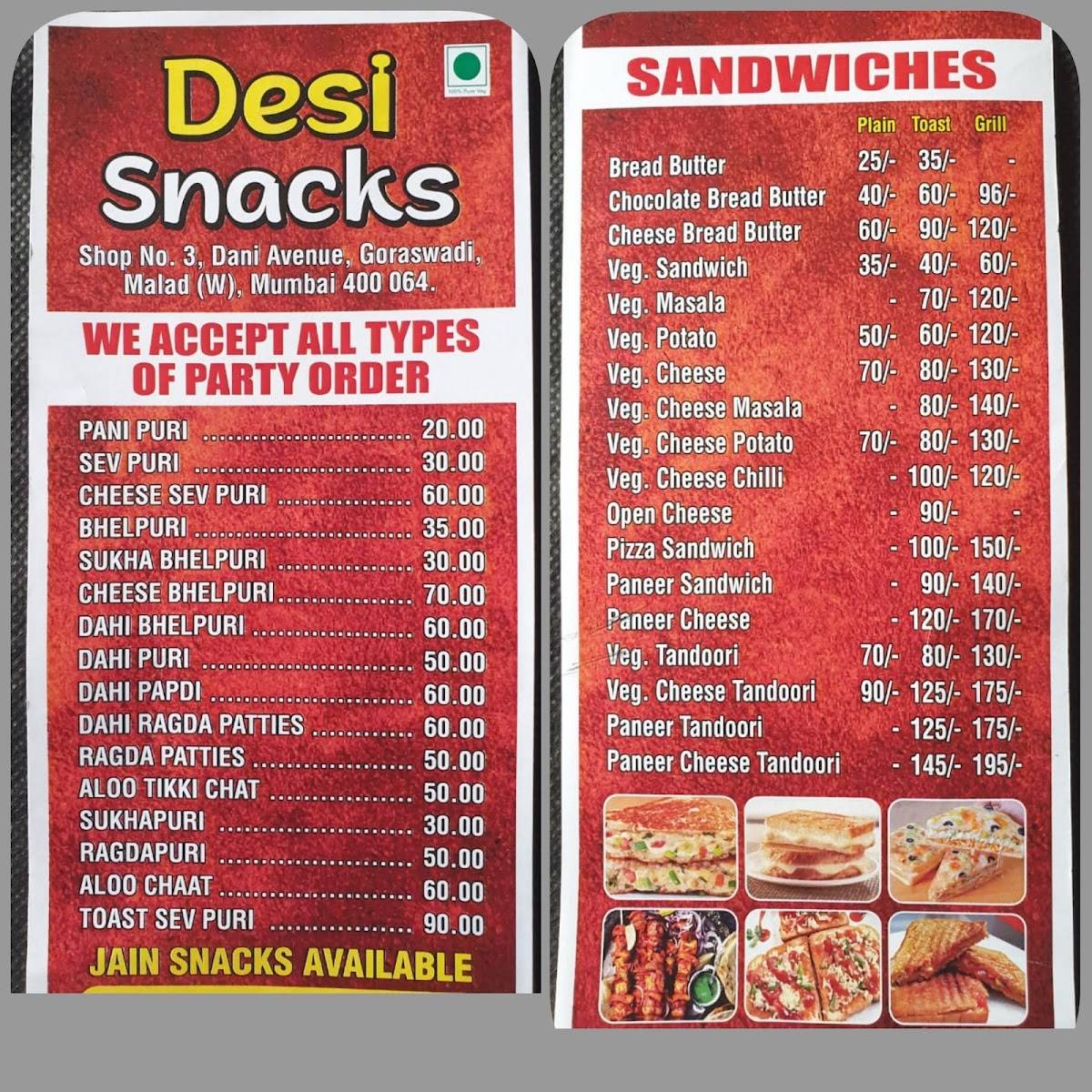 Menu at Desi Snacks, Mumbai