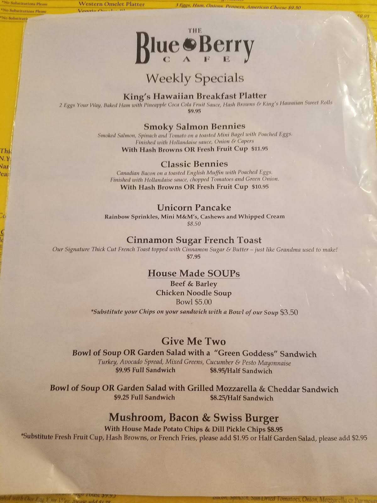 Menu at The Blue Berry Café Bellbrook desserts, Bellbrook