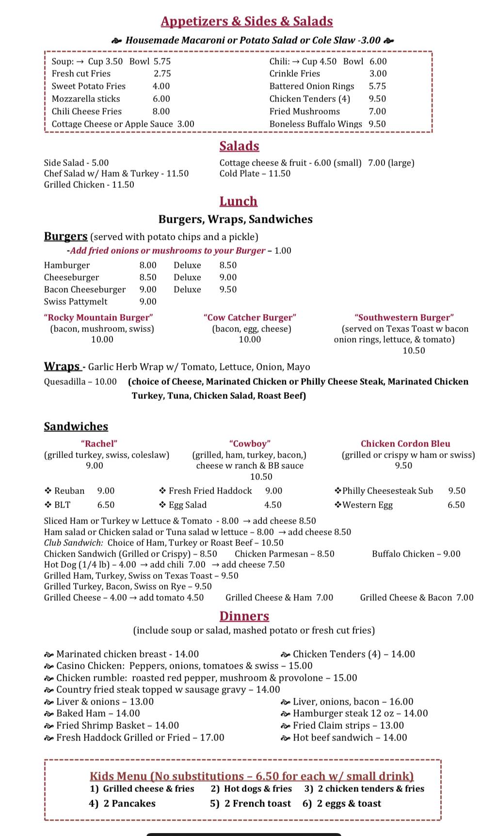 Menu at Trackside Dining desserts, Sidney