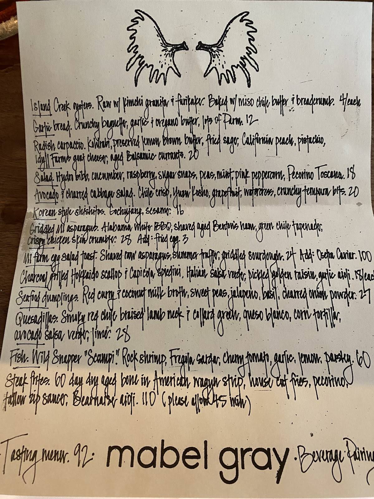 Menu at Mabel Gray restaurant, Hazel Park