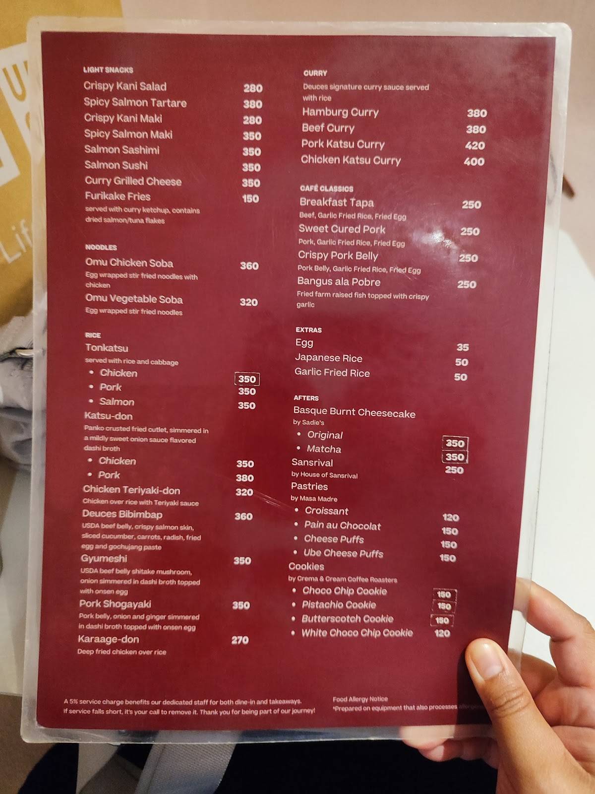 Menu at Deuces Coffee cafe, Makati
