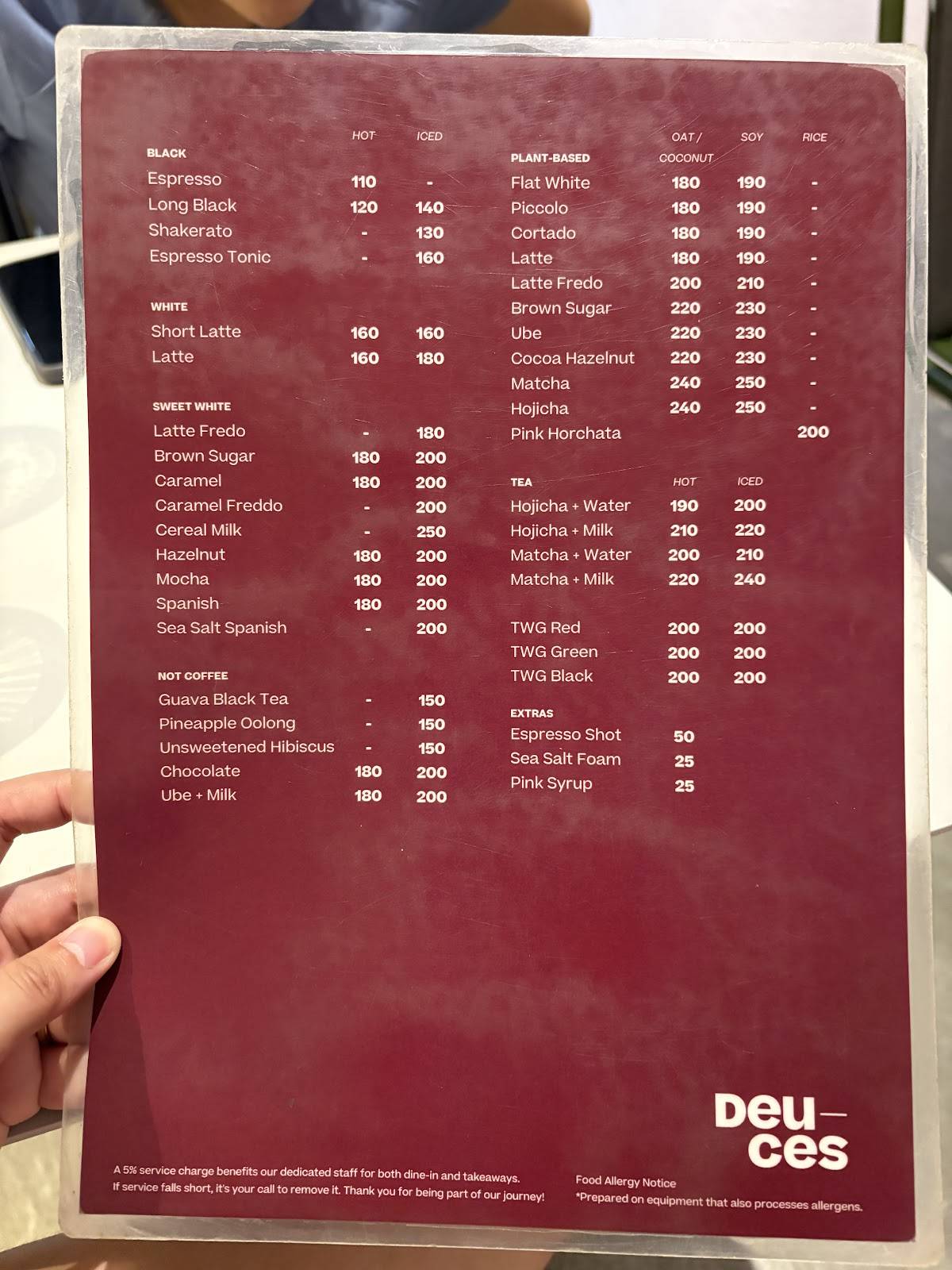 Menu at Deuces Coffee cafe, Makati