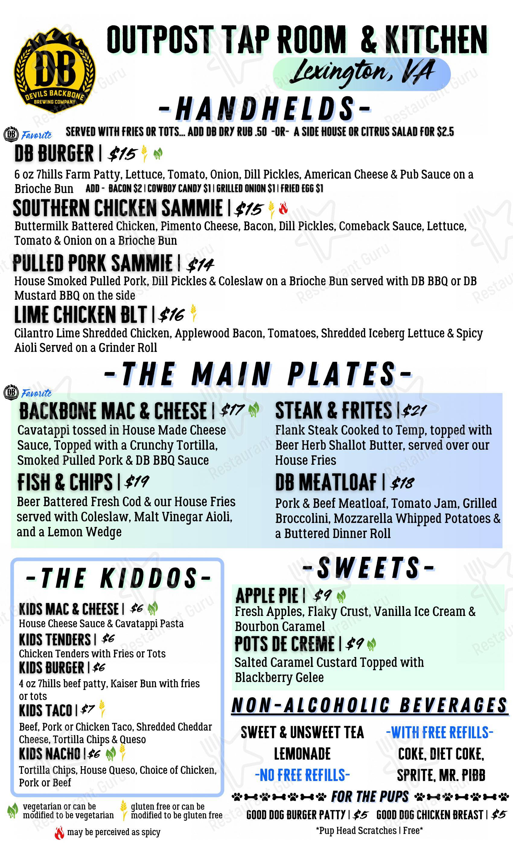 Menu at Devils Backbone Brewing Co pub & bar, Lexington