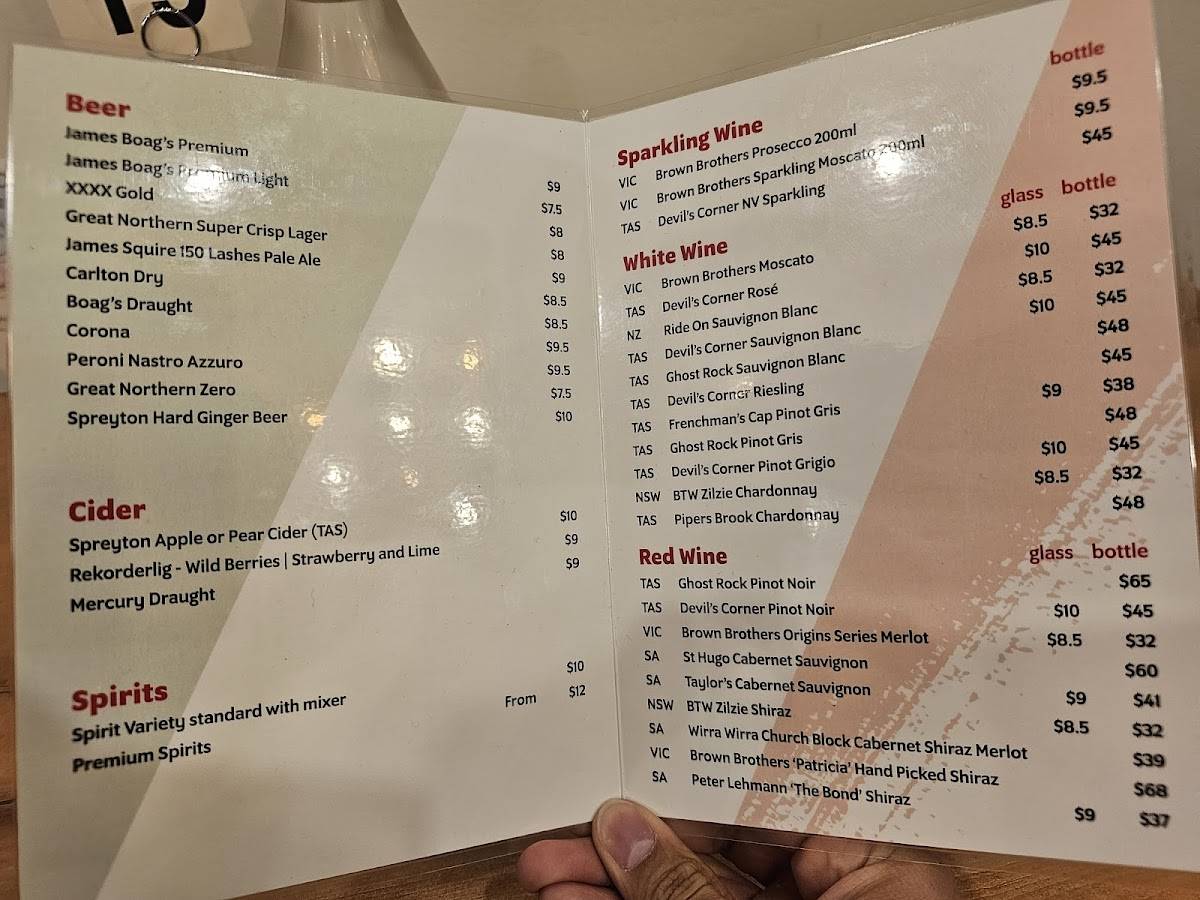 Menu at Valentino's Family Restaurant, Devonport
