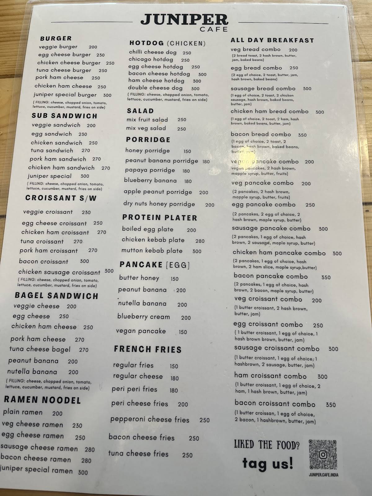 Menu at Juniper Cafe, Dharamshala