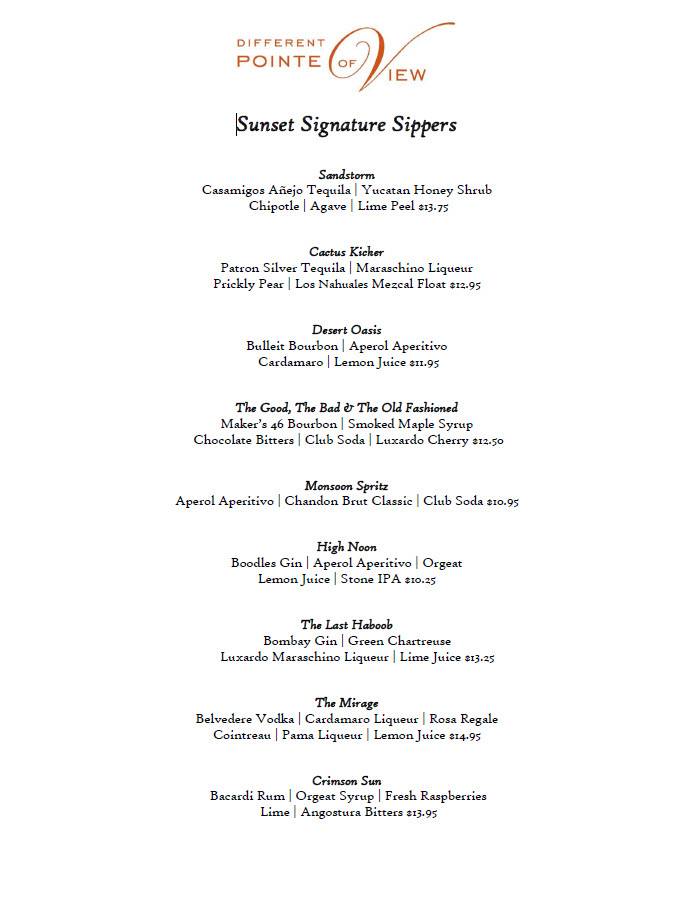 Menu at Different Pointe of View restaurant, Phoenix, N 7th St