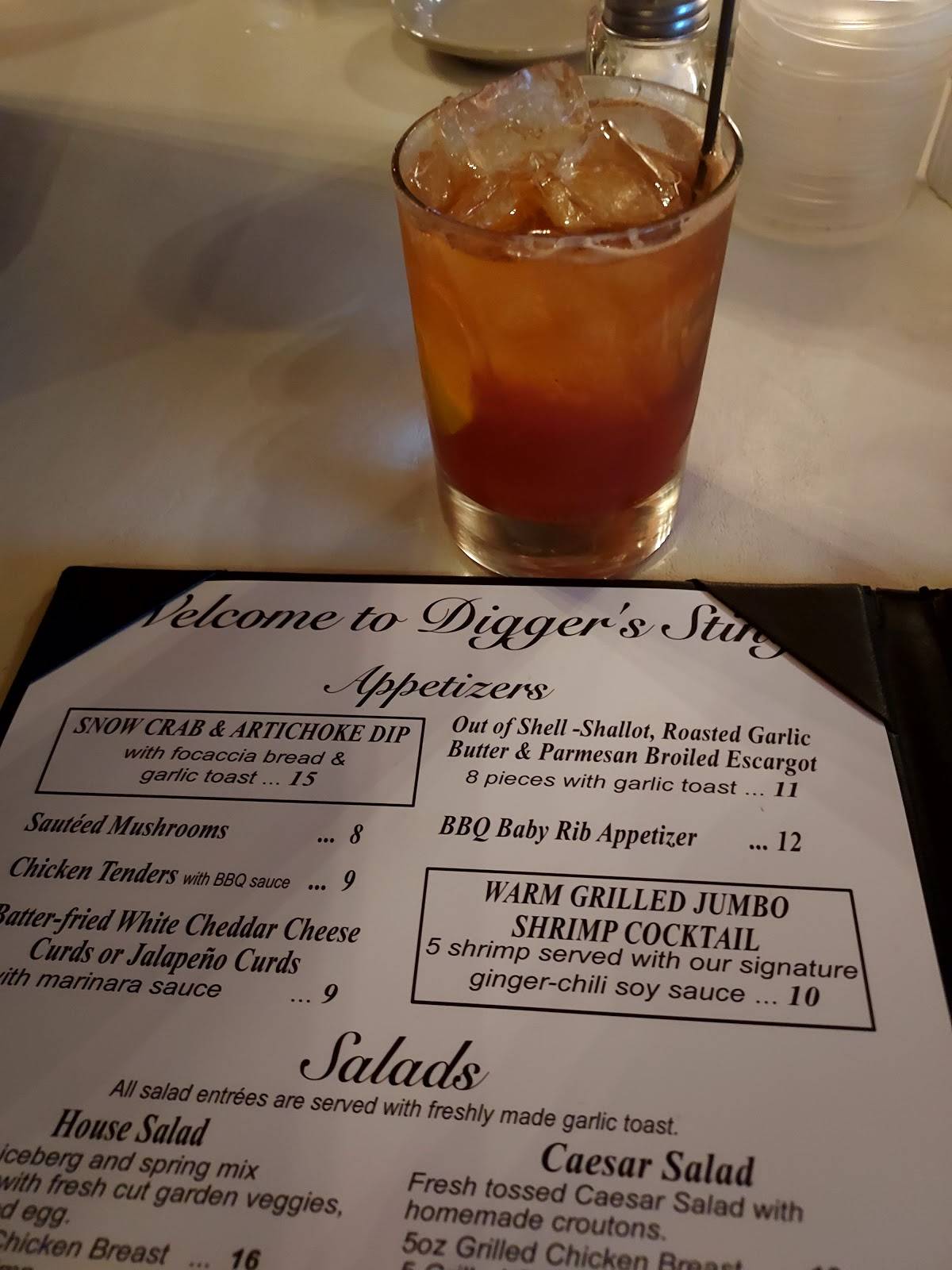 Menu at Digger's Sting Restaurant, La Crosse