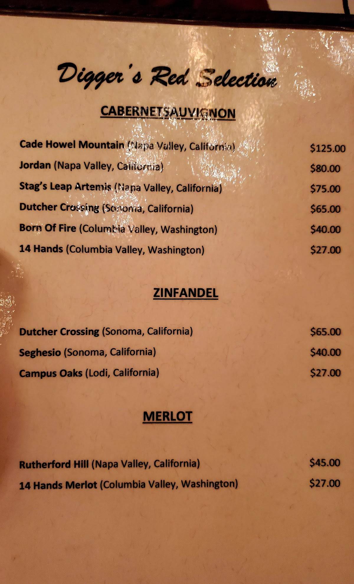 Menu at Digger's Sting Restaurant, La Crosse