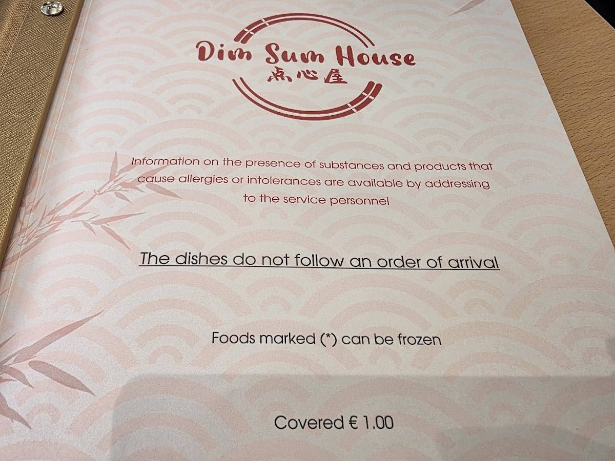 Menu at Dim Sum House restaurant, Bologna