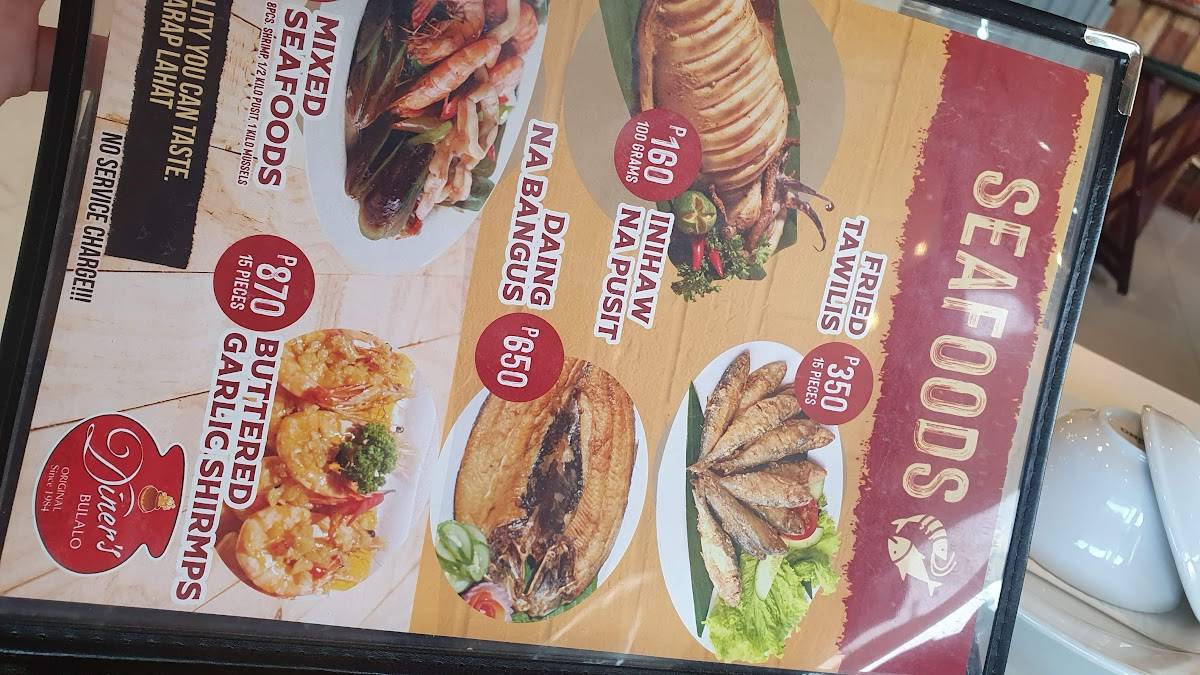 Menu at Diner's Original Bulalo restaurant, Tagaytay, 3WXC+CQ2