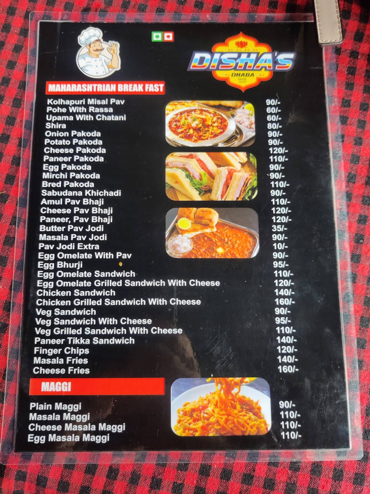 Menu at Disha's Dhaba, Mulshi, Pune Kolad Road